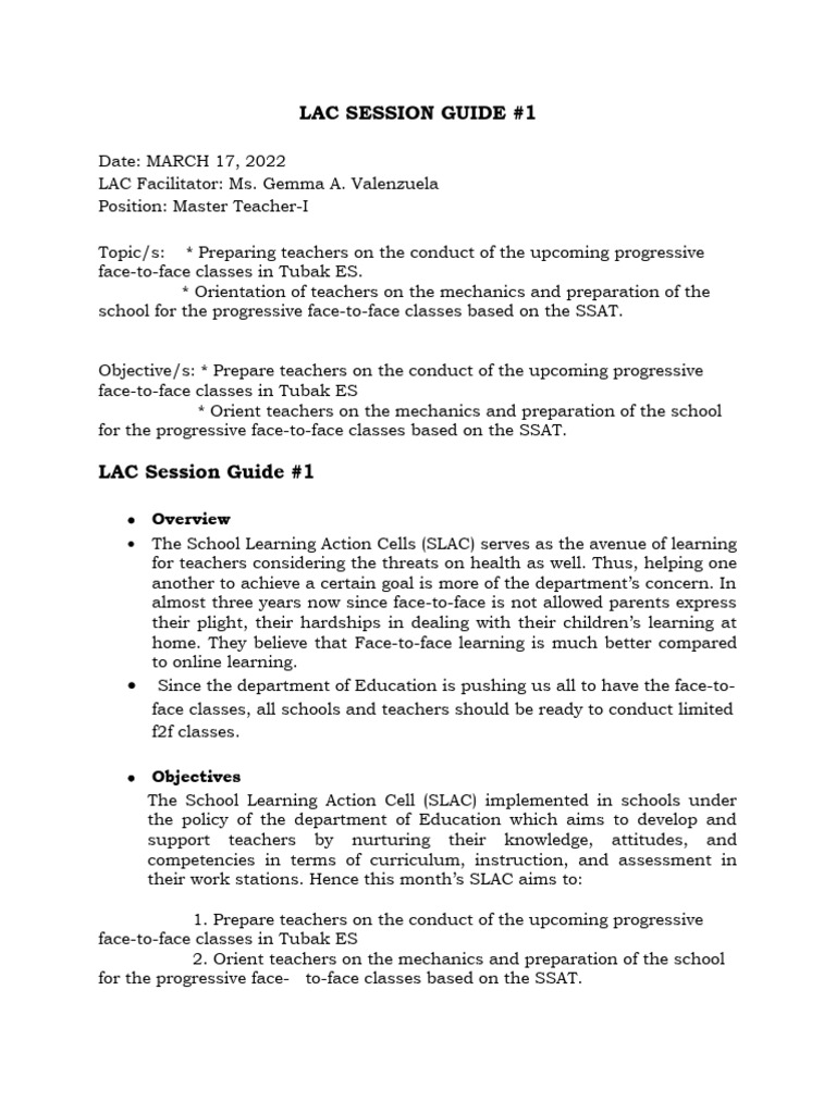 Lac Session Guide | Download Free PDF | Learning | Behavior Modification