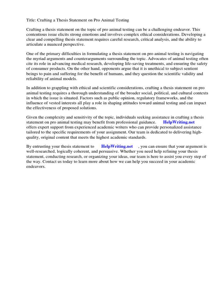 Thesis Statement On Pro Animal Testing | PDF | Animal Testing | Experiment