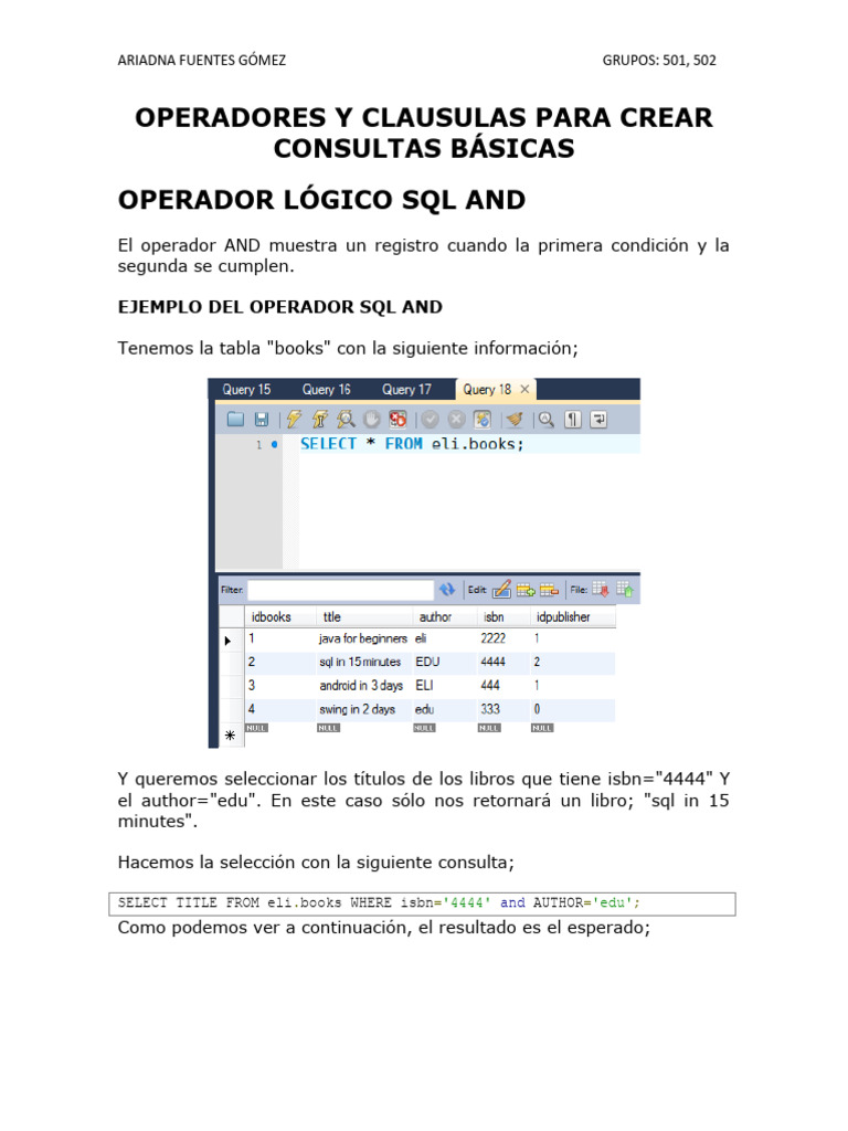 Consultas SQL Básicas: AND, OR, ORDER BY | PDF | Artes del Lenguaje y ...
