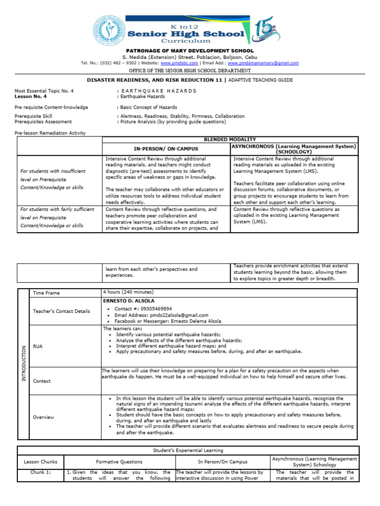 ATG-Disater Readiness and Risk Reduction-LESSON4 | PDF | Learning ...