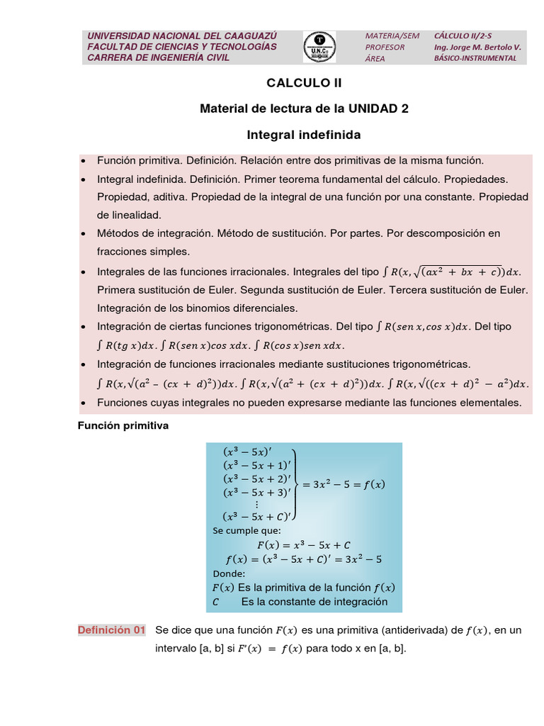 CAL II - Material de Lectura - Unidad II | PDF | Integral | Lógica ...