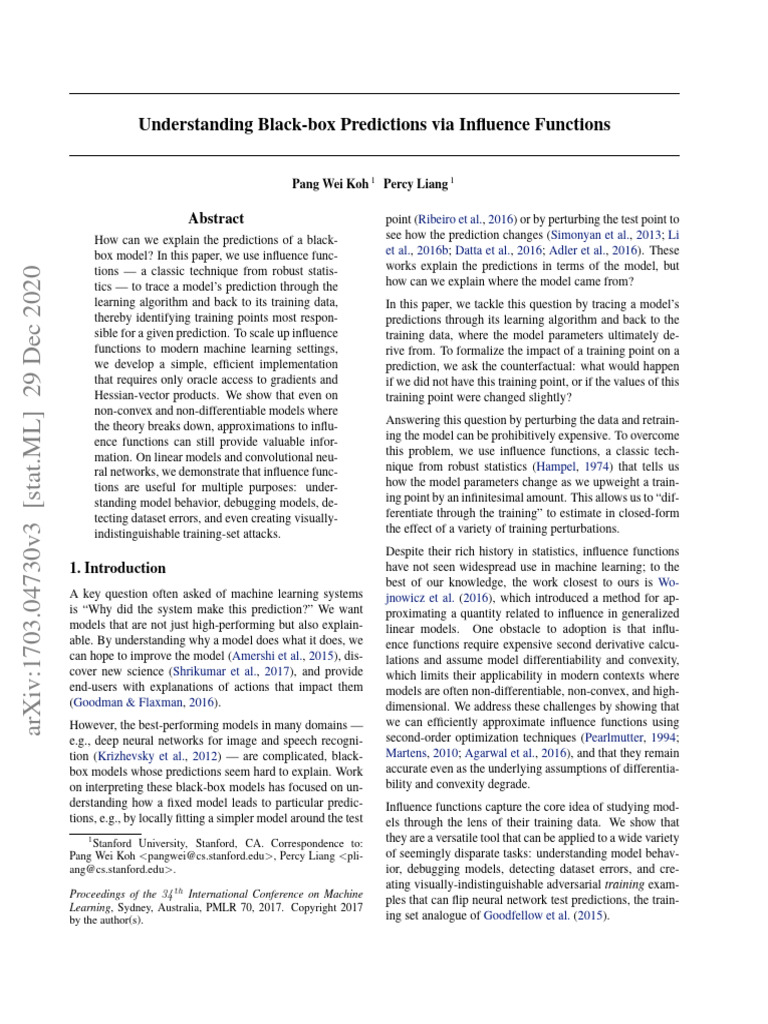 1.1. Understanding Black-box Predictions via Influence Functions | PDF | Robust Statistics ...