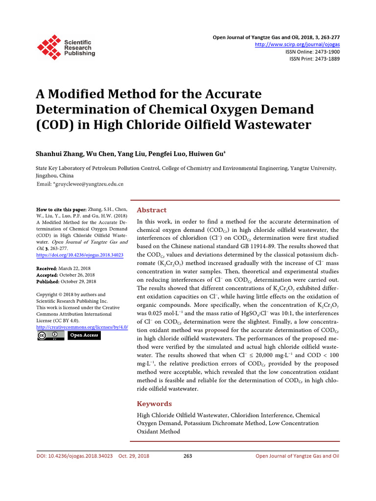 Determination of Chemical Oxygen Demand High Chloride Wastewater | PDF ...
