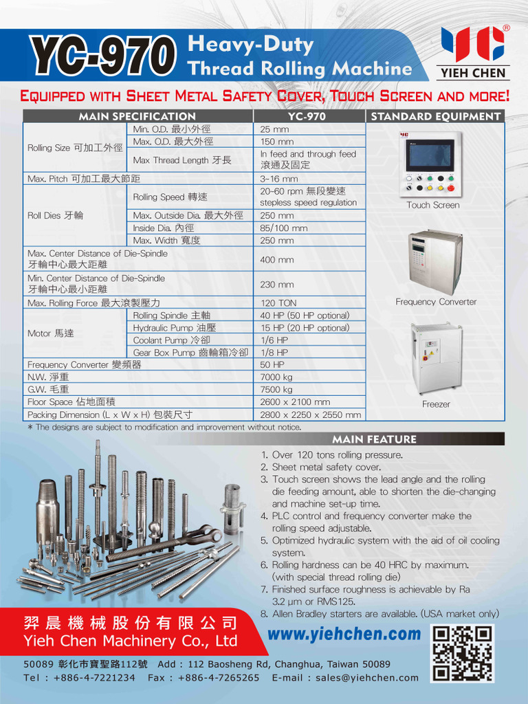 YC 970 Heavy Duty Thread Rolling Machine | PDF