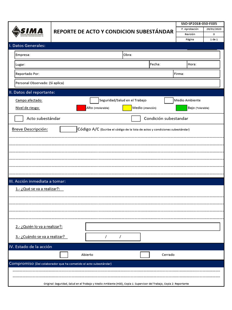 SSO - (Reporte de Actos y Condiciones Sub Estandares) | Descargar ...