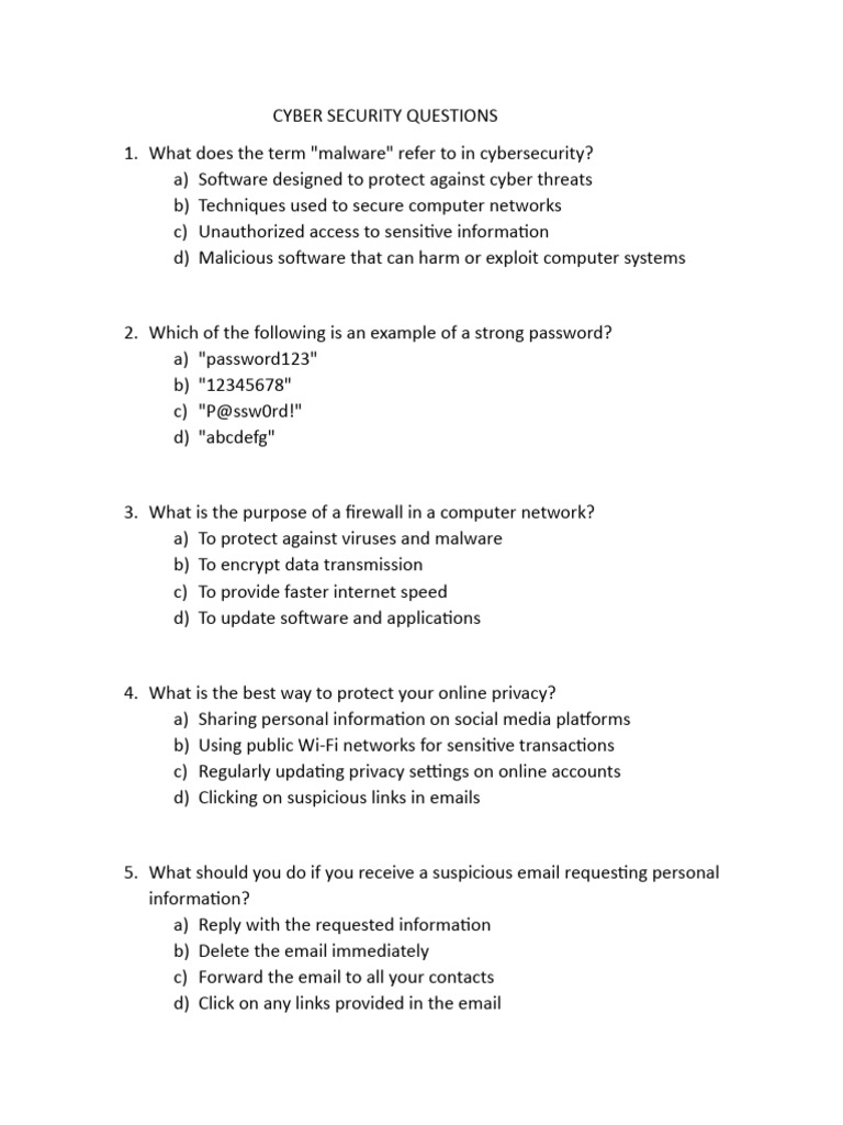 Cyber Security Questions Pdf Security Computer Security