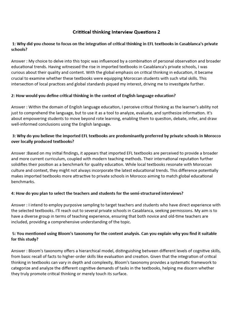 Critical Thinking in EFL Textbooks | PDF | Critical Thinking | Thought