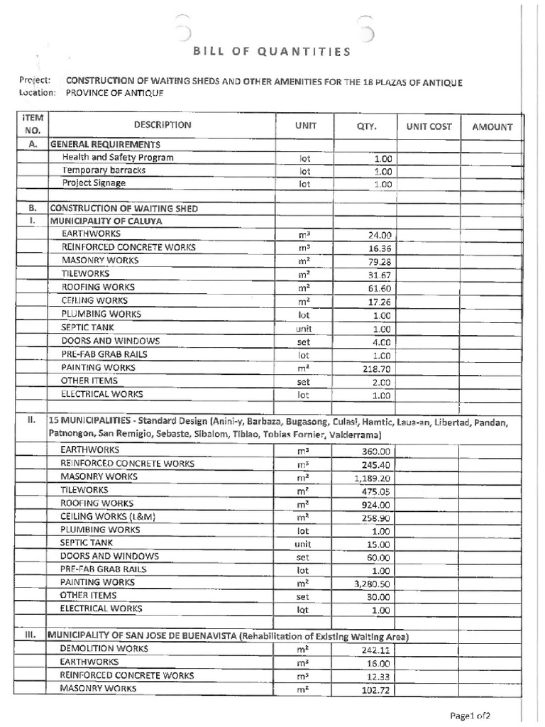 Boq Manpower Specs Waiting Sheds Antique 1 | PDF