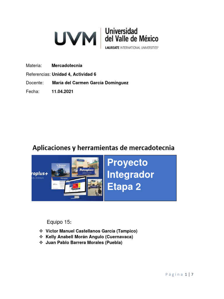 Proyecto Integrador Etapa 2: Aplicaciones y Herramientas de Mercadotecnia | PDF