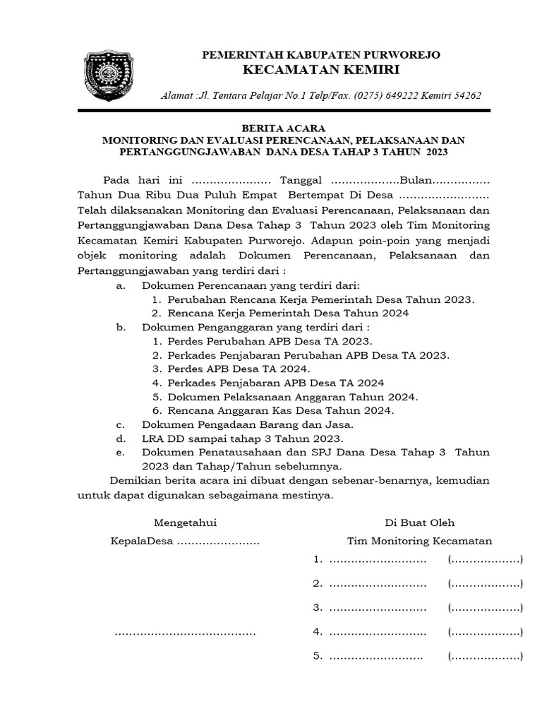 BA MONITORING DD Tahap 3 Tahun 2023 | PDF