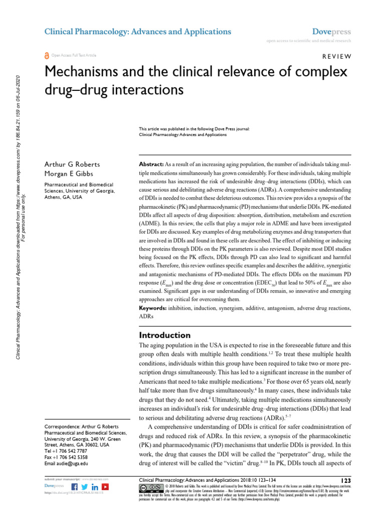 Mechanisms and The Clinical Relevance of Complex Drug-Drug Interactions ...