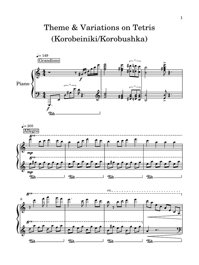 Theme & Variations On Tetris (Korobeiniki - Korobushka) | PDF