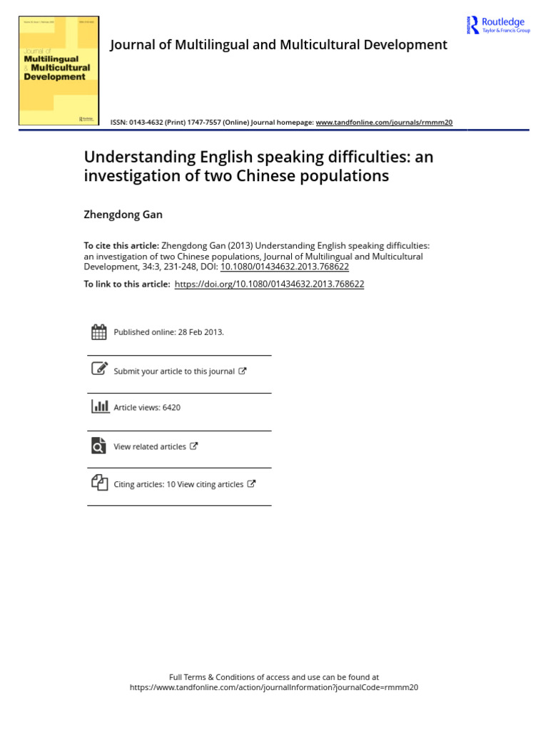 Understanding English Speaking Difficulties An Investigation of Two ...