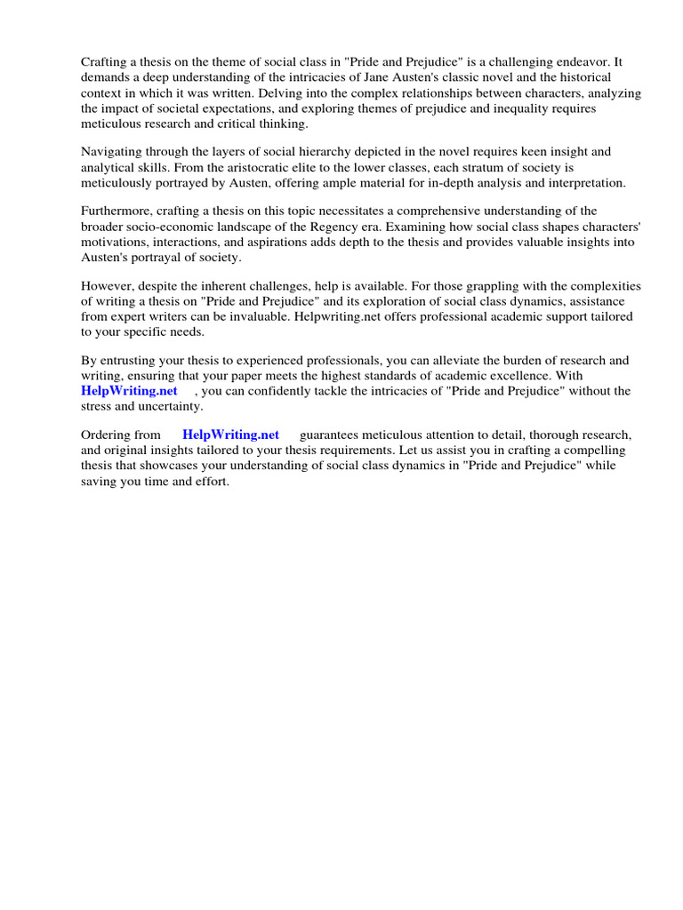 Pride and Prejudice Social Class Thesis | PDF | Mr. Darcy | Pride And ...