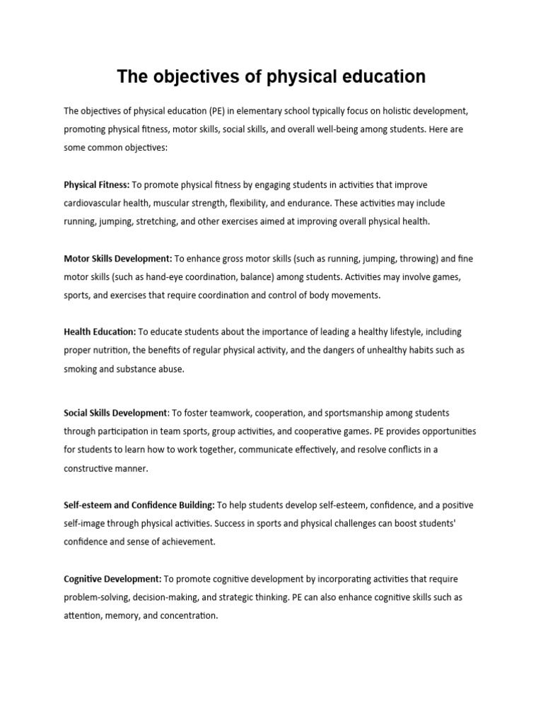 Objectives of Physical Education in Schools | PDF | Physical Education ...