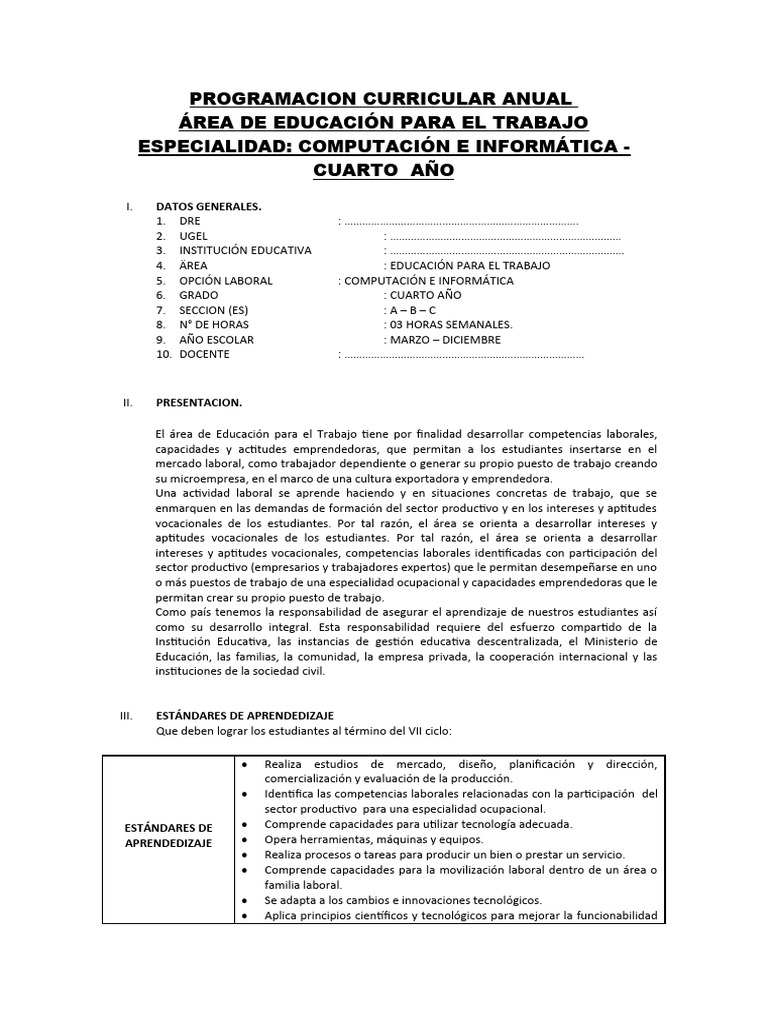 Cuarto Grado EPT Computacion | PDF | Evaluación | Microsoft Excel