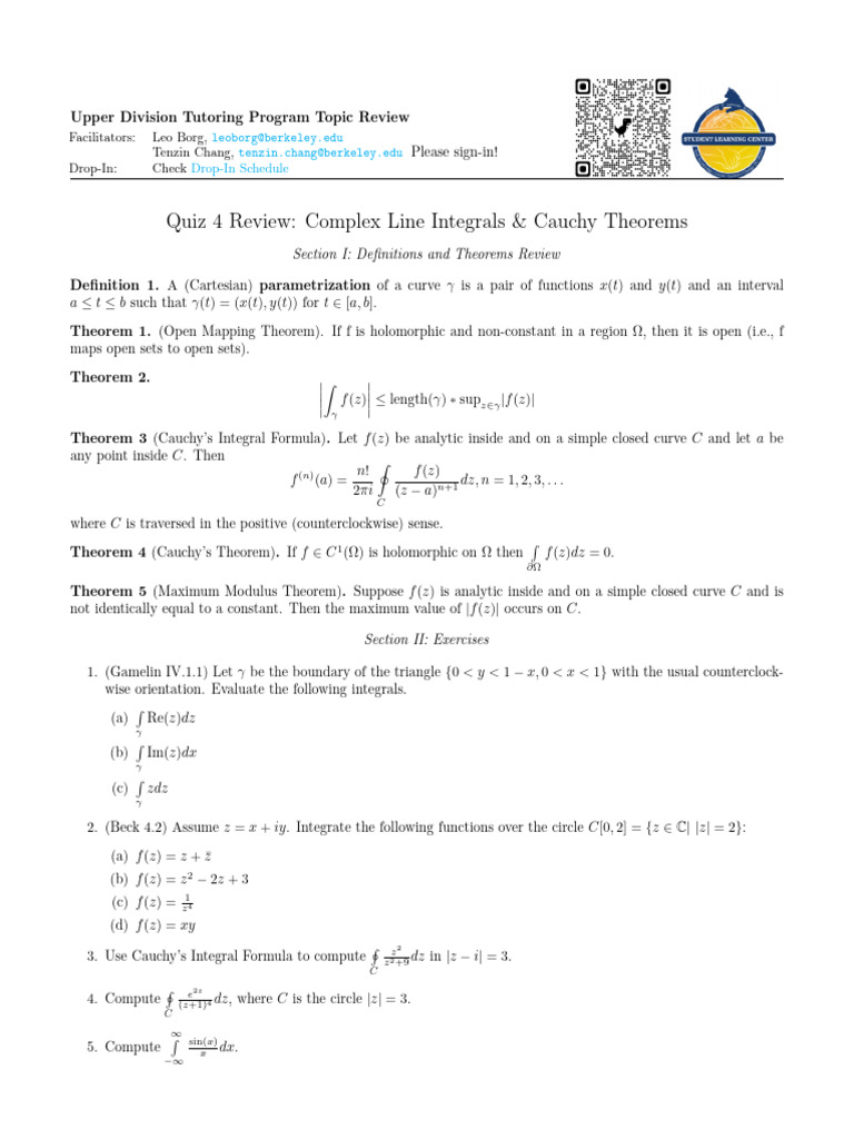 Quiz 4 Review Packet | PDF | Holomorphic Function | Differential Geometry