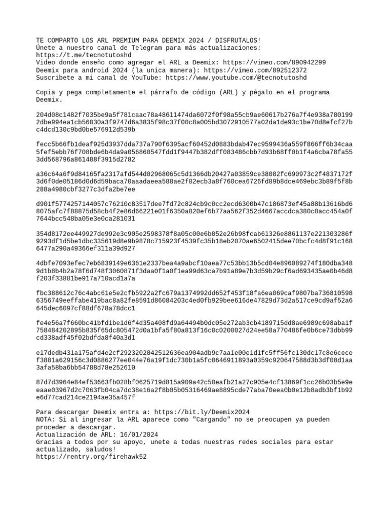 ARL Premium Codes for Deemix 2024 | PDF | Computers | Technology & Engineering