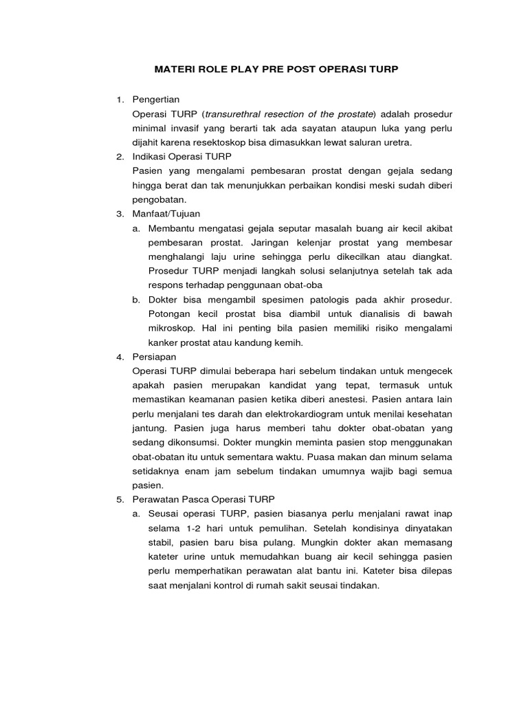 Panduan Operasi TURP: Persiapan dan Perawatan | PDF | Sains & Matematika
