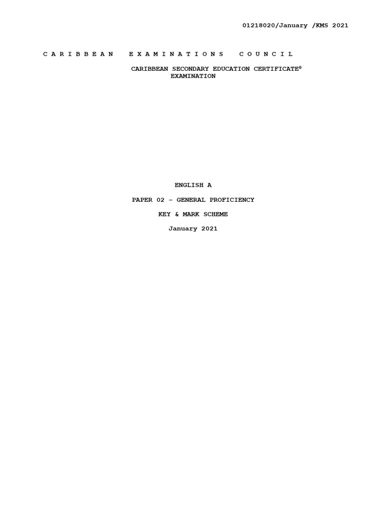 CSEC Eng A Mark Scheme January 2021 Qig 5 | PDF | Sentence (Linguistics ...