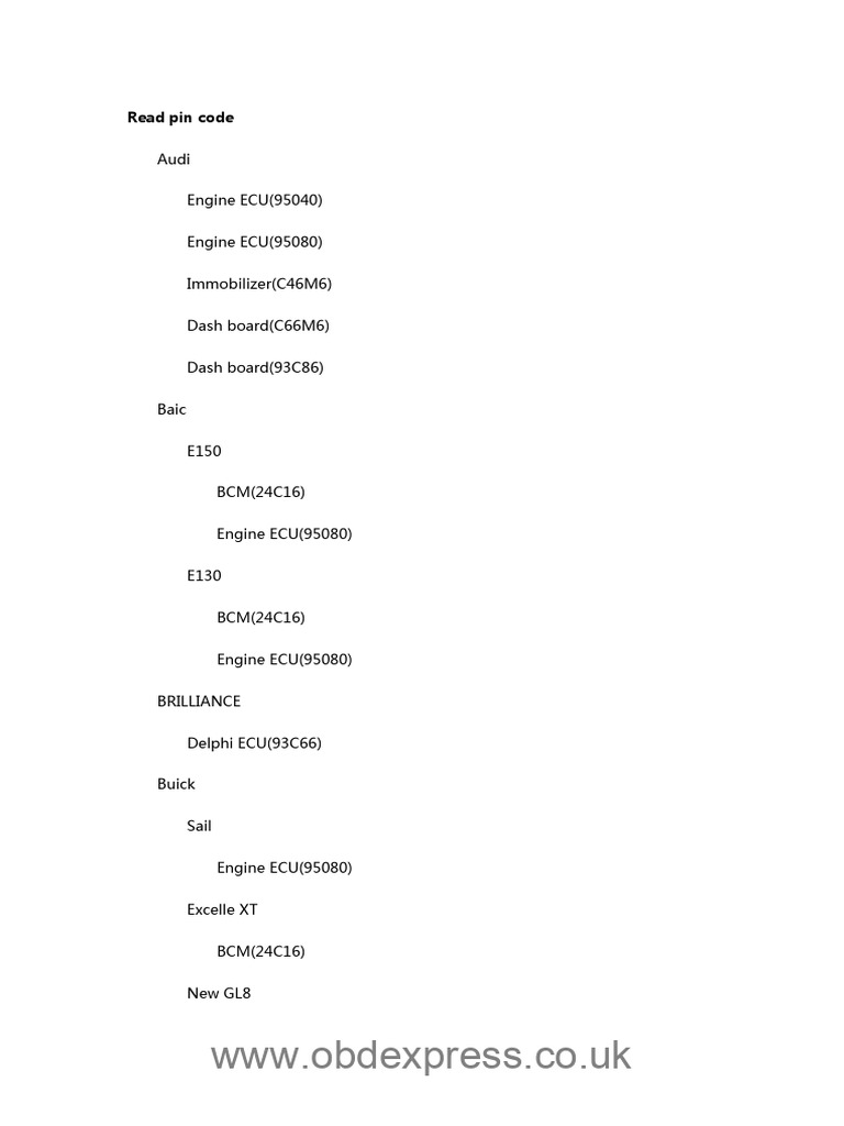 WWW - Obdexpress.co - Uk: Read Pin Code | PDF