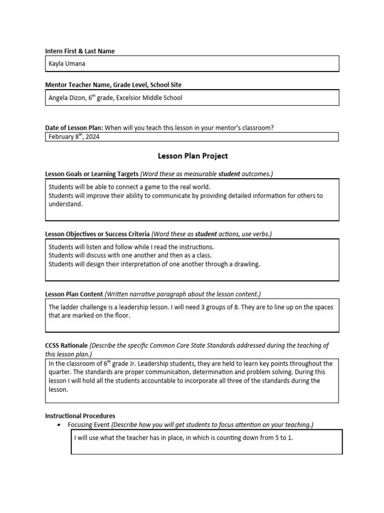 6th Grade Leadership Lesson Plan | PDF