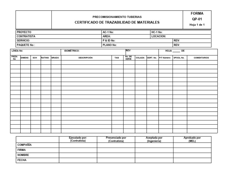 QP 01 Certificado de Trazabilidad de Materiales | PDF
