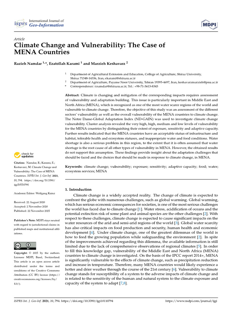 Climate Change and Vulnerability: The Case of MENA Countries | PDF ...