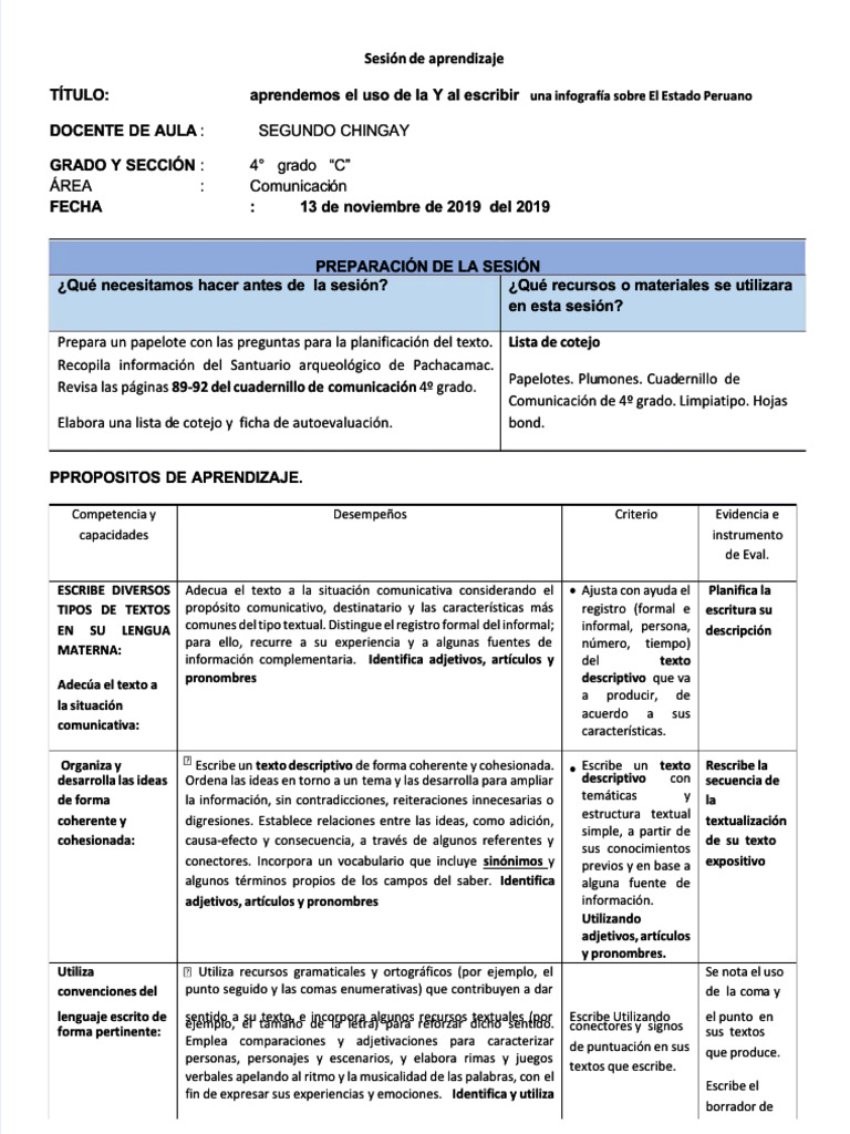 PDF Sesion de Aprendizaje Uso de La H - Compress | PDF | Constitución | Perú