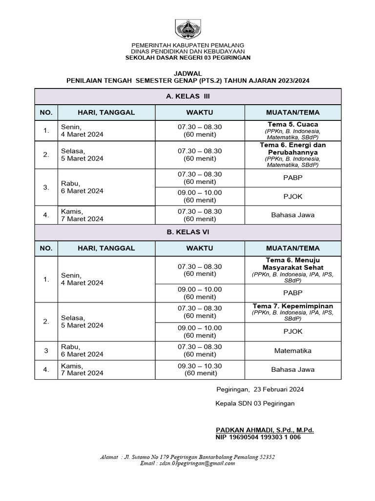 JADWAL PTS - ATS 2 TH. .2023 - 2024 Ok | PDF