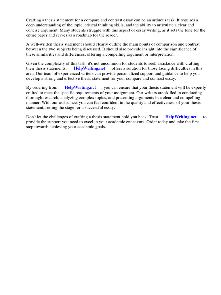 Example of A Thesis Statement in A Compare and Contrast Essay | PDF ...