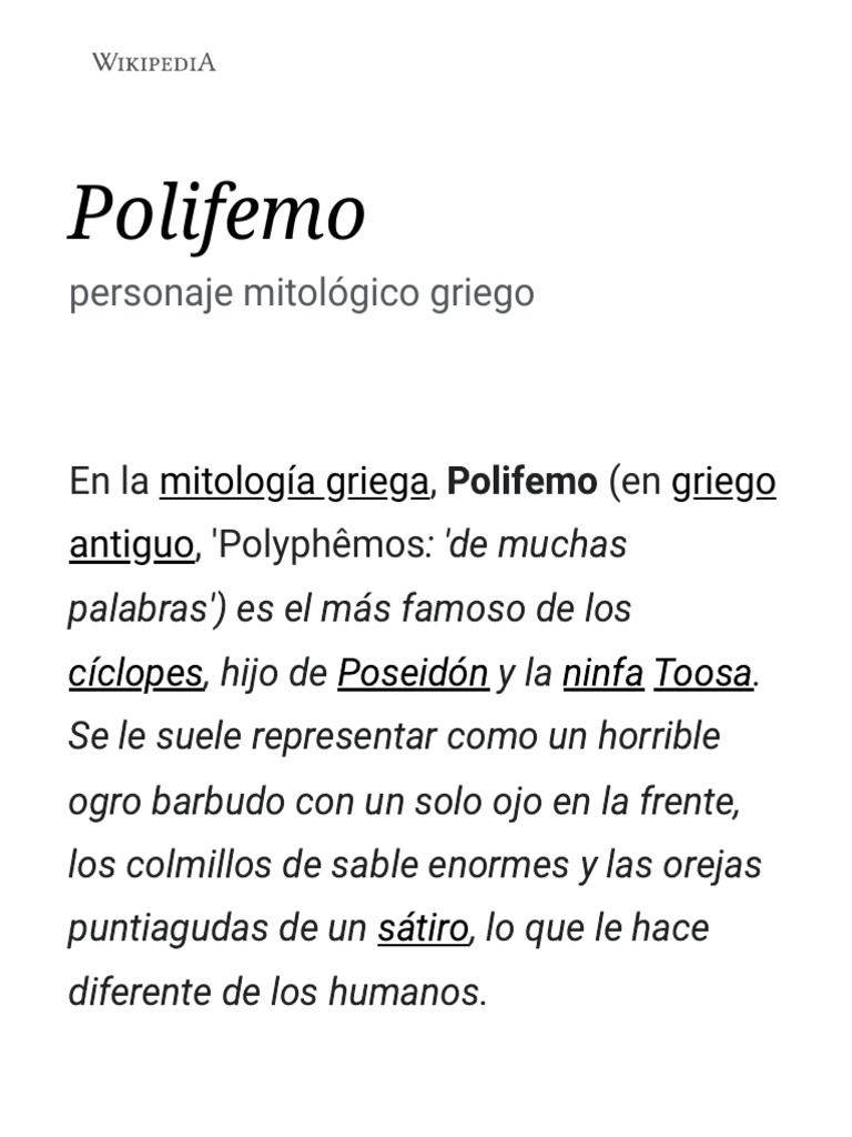 Polifemo - Wikipedia, La Enciclopedia Libre | PDF | Mitología griega