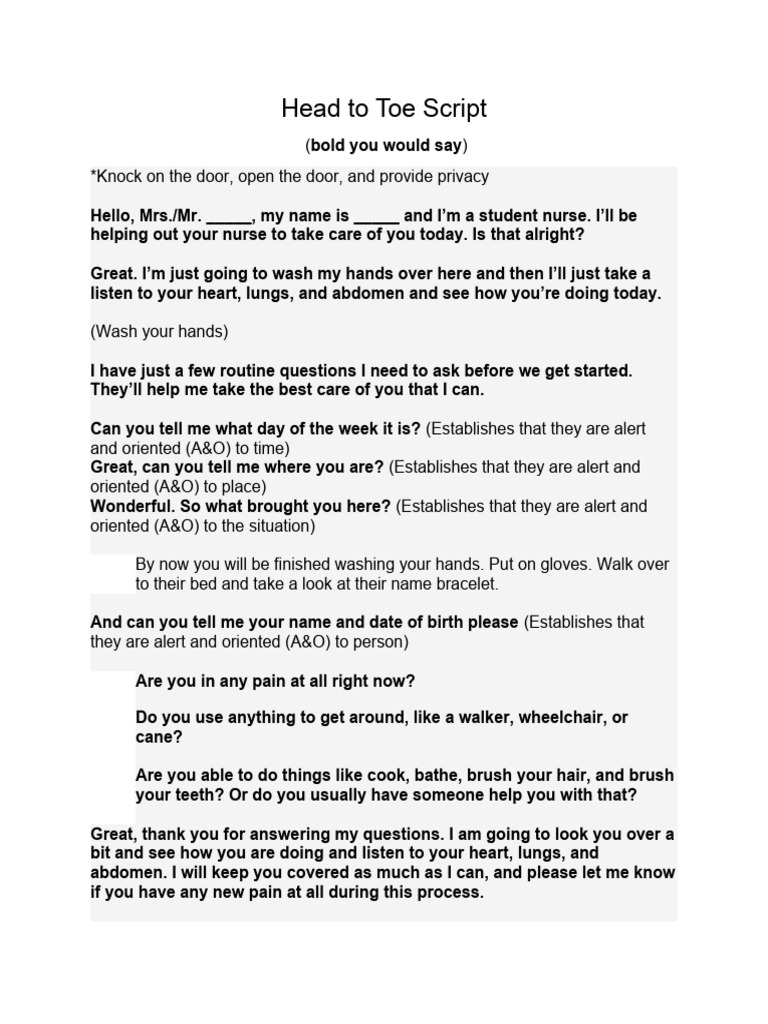 Head To Toe Script | PDF