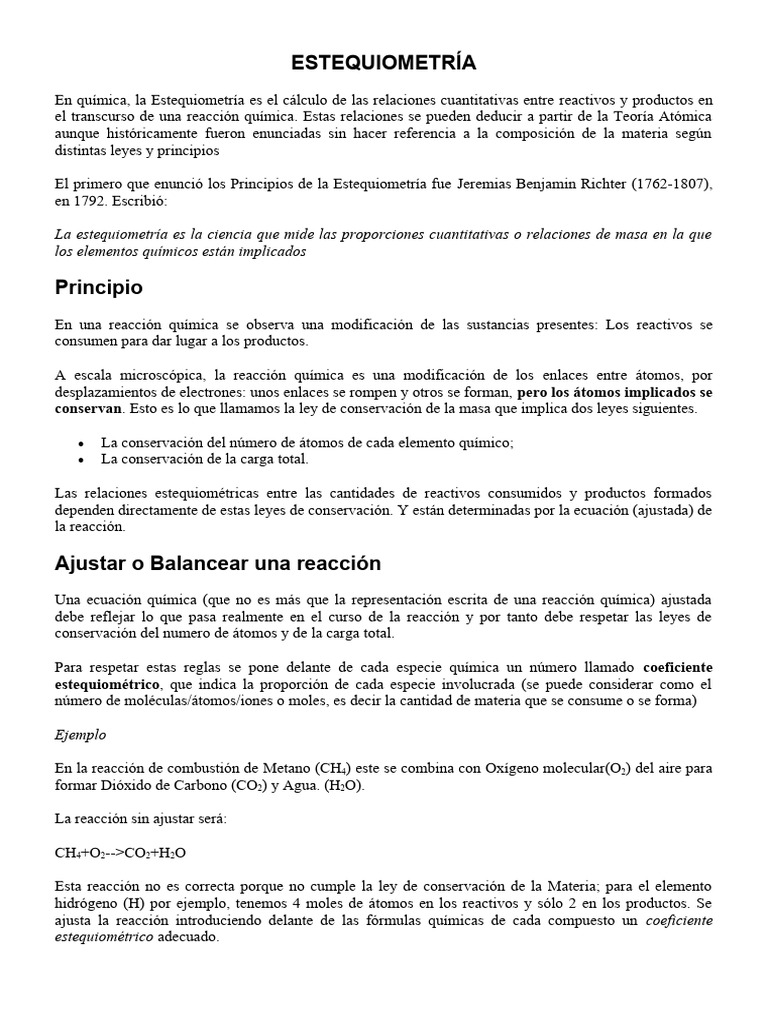 Guía de Estequiometría Básica | PDF | Estequiometría | Reacciones químicas