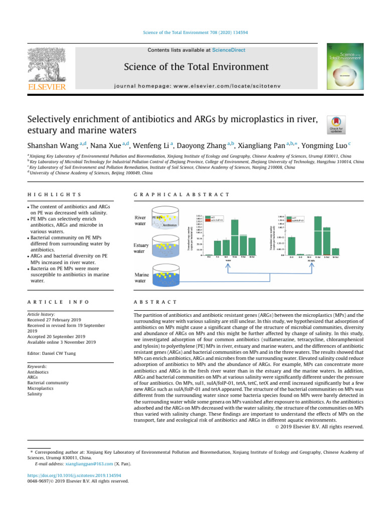 Wang Et Al 2020 Antibiotic and ARG in MP | PDF
