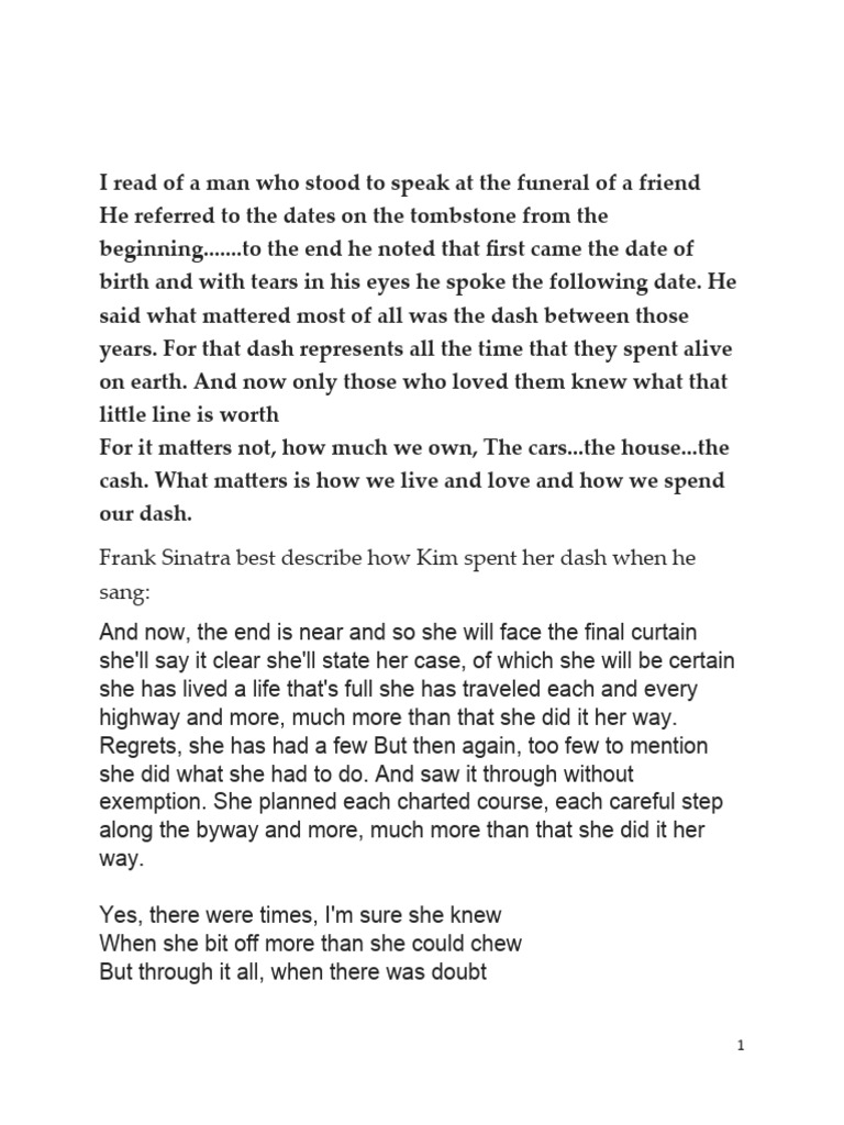 Remembrance For The Life of Kim | PDF | Poetry