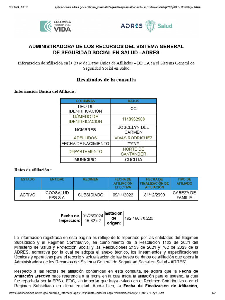 Certificado Josce EPS | PDF