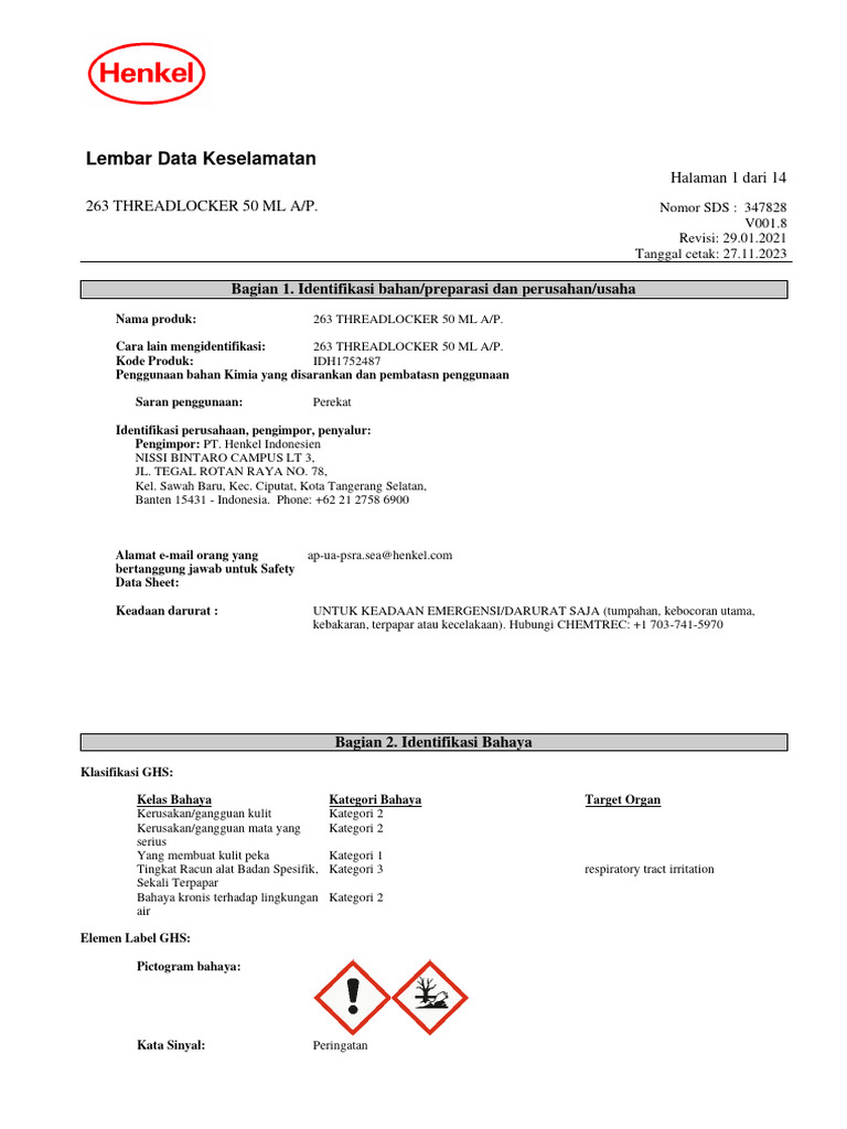 MSDS Loctite 263 Threadlocker | PDF