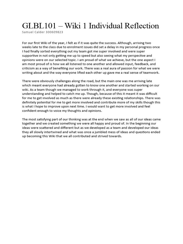 Wiki 1 Reflection Sam Calder | PDF | Career & Growth | Social Science