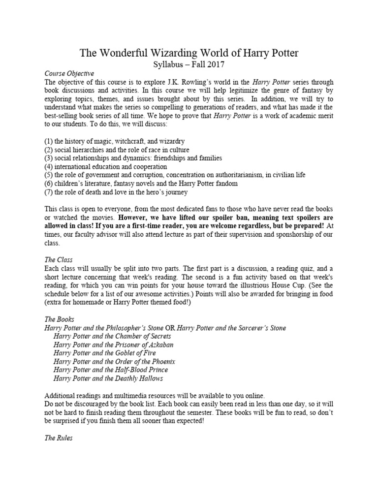 Harry Potter Syllabus Fall 2017 | PDF