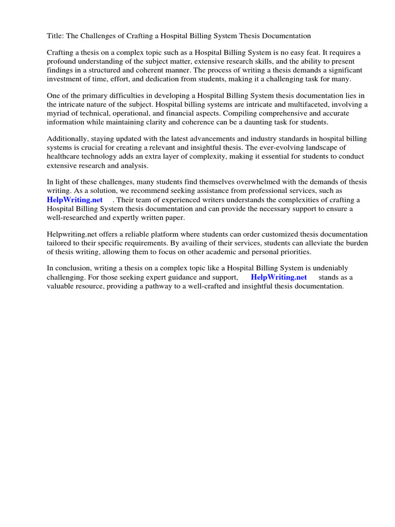Hospital Billing System Thesis Documentation | Download Free PDF | Patient | Hospital