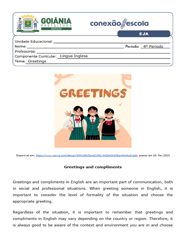 Atividade 1 - Greetings | PDF