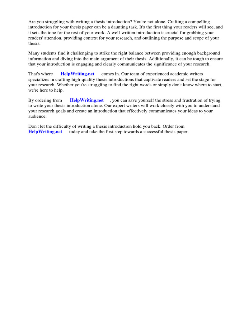 How To Write A Good Introduction For A Thesis Paper | PDF | Essays | Thesis