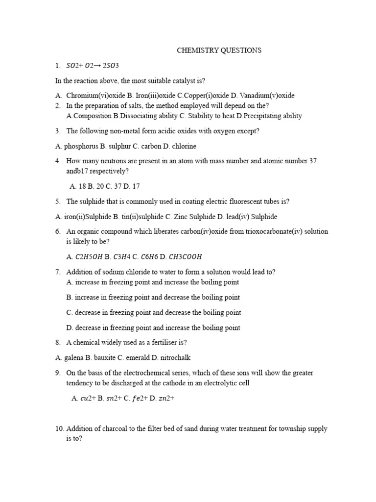 Dca Chemistry Questions | PDF | Chlorine | Silver