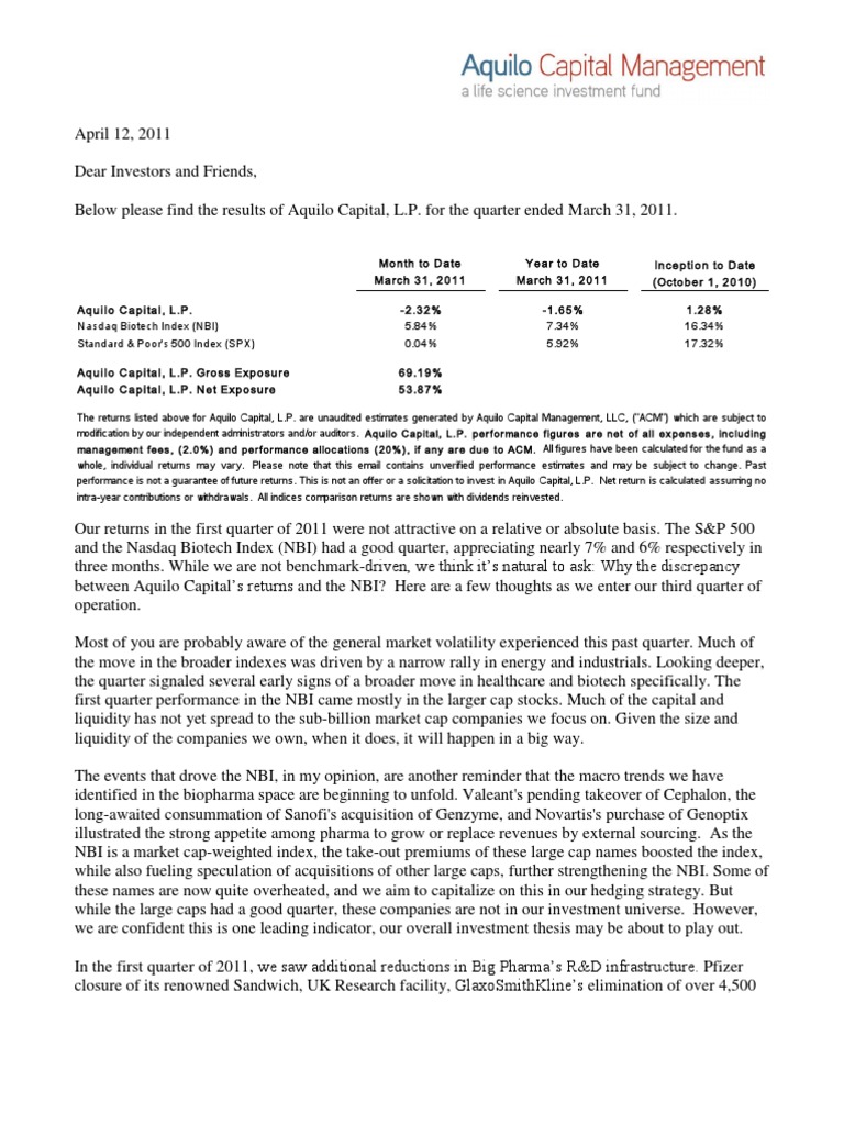 Aquilo Capital 1Q2011 Investor Letter | PDF | Valuation (Finance ...