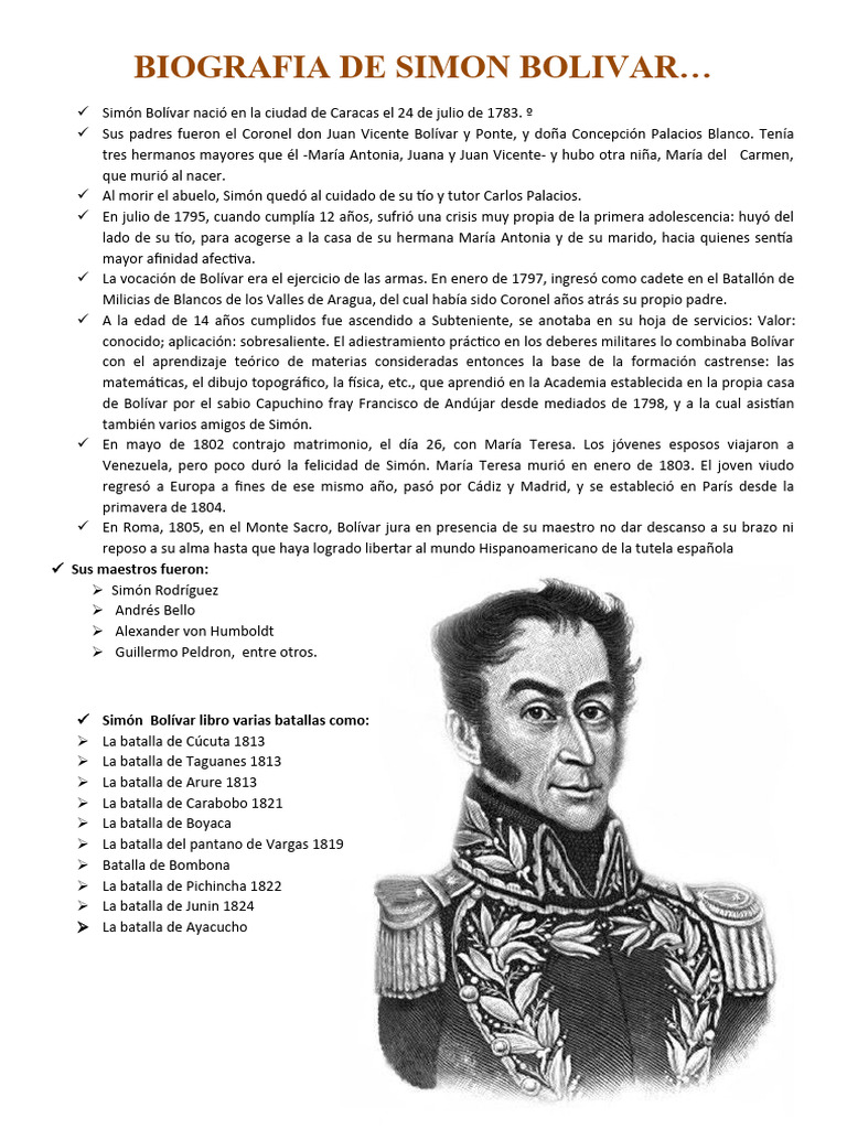 Biografia de Simon Bolivar | PDF | América del Sur