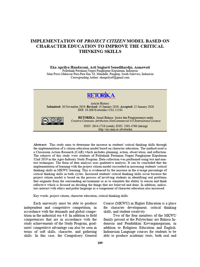 Implementation of Project Citizen Model Based On | PDF