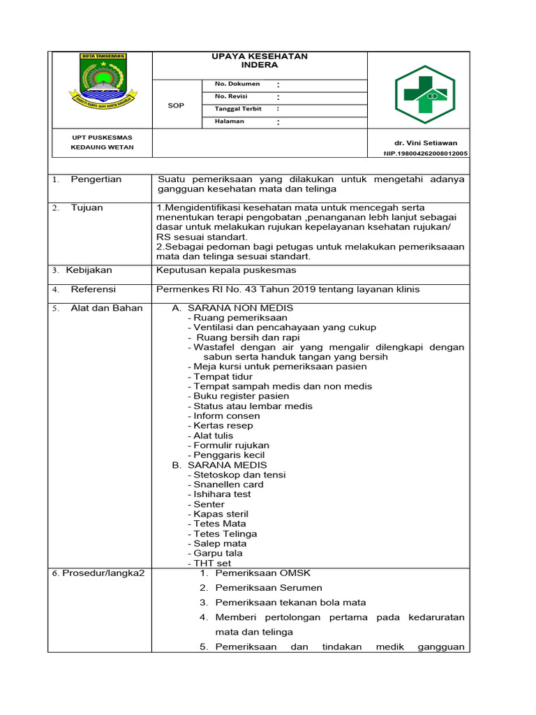 Sop Kesehatan Indera | PDF