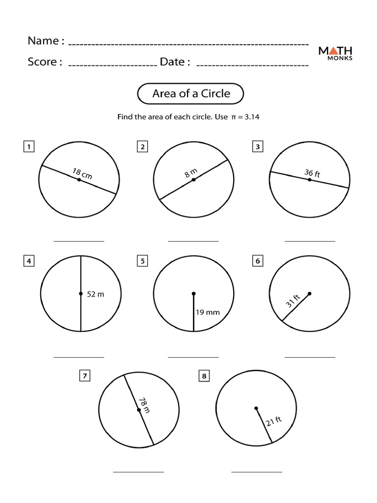 Area of A Circle Worksheet 7th Grade | PDF