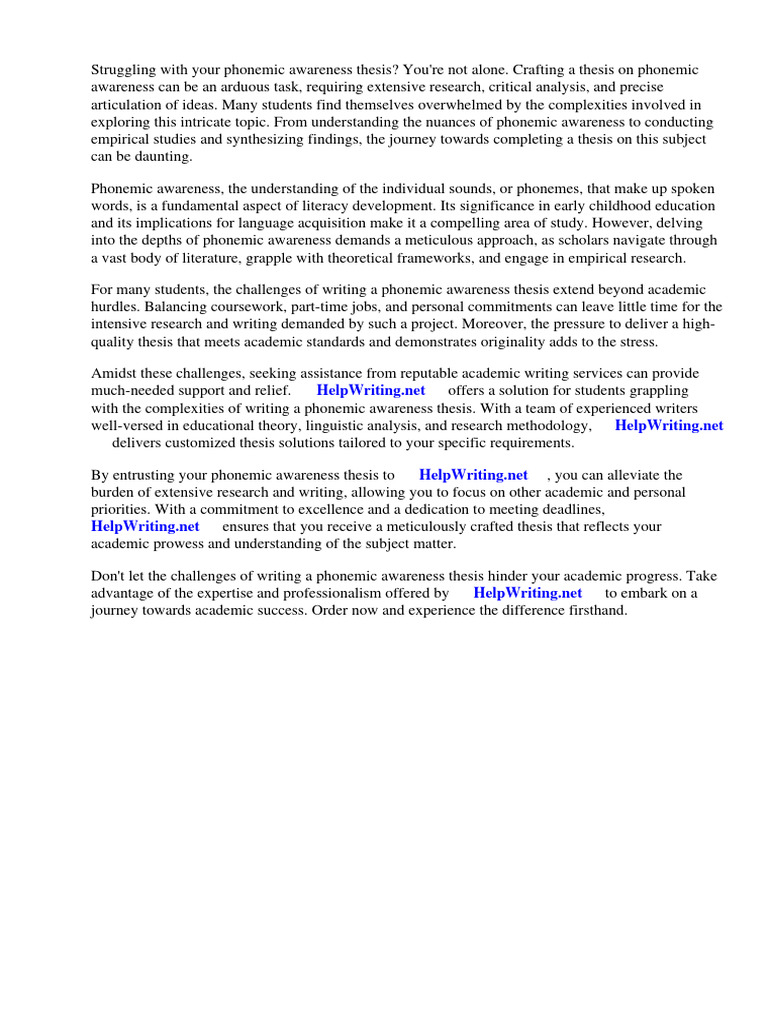 Phonemic Awareness Thesis Statement | PDF